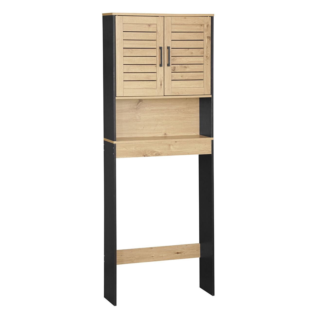 Meuble contour de WC naturel et noir 58,5x19xH160 cm - Richmond | GIFI