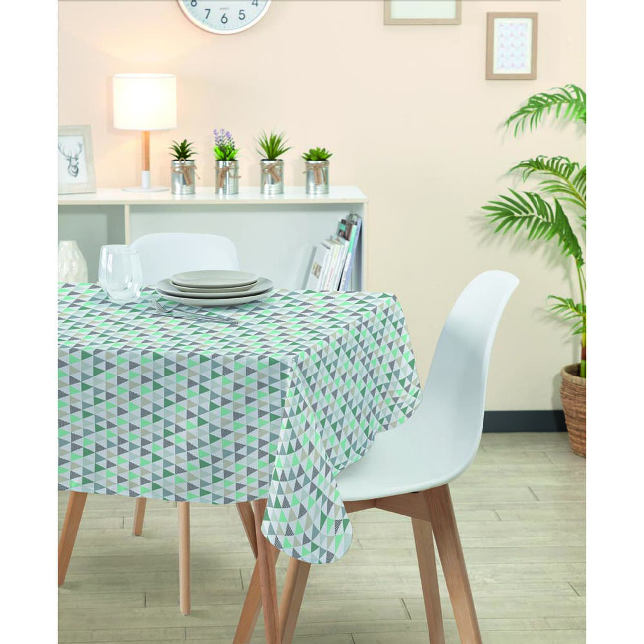 Nappe rectangulaire polyester anti tâche imprimé graphique multicolore ...