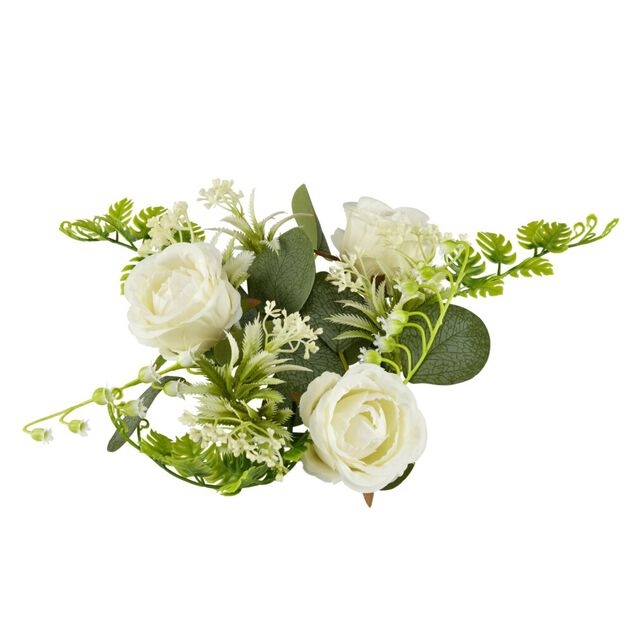 Composition florale artificielle couronne fleurs blanches Ø30cm | GIFI