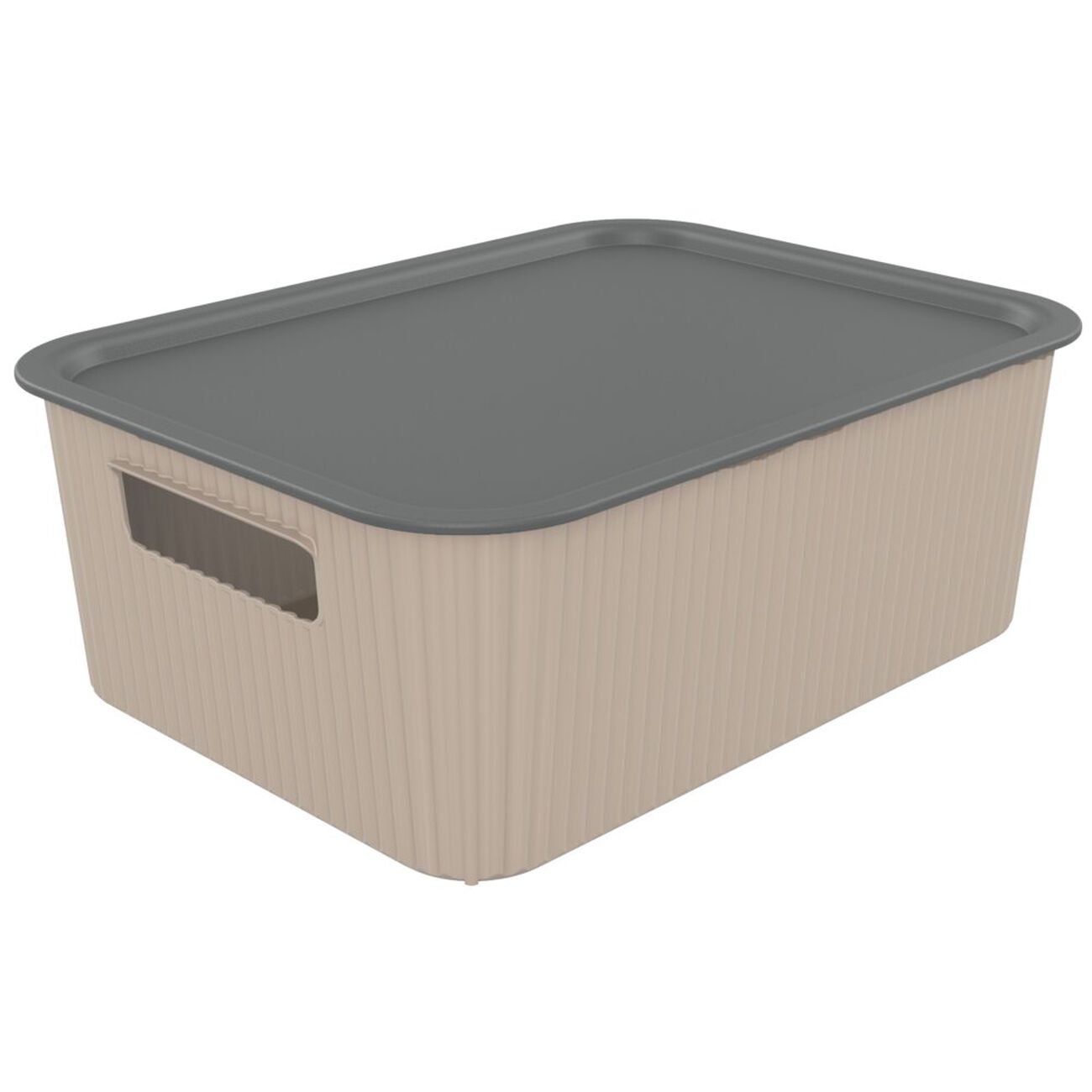 Panier de rangement 10L Vibox plastique beige avec couvercle gris ...