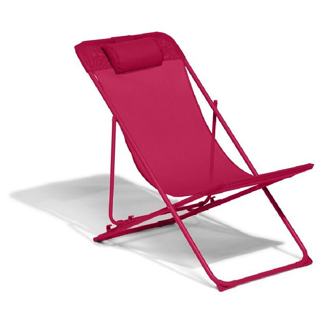 Chilienne Garden pliante avec têtière textilène rouge 56x82xH76/90cm | GIFI