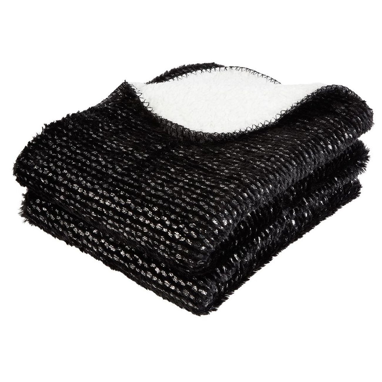 Plaid noir pailleté avec dos sherpa 130x160 cm | GIFI