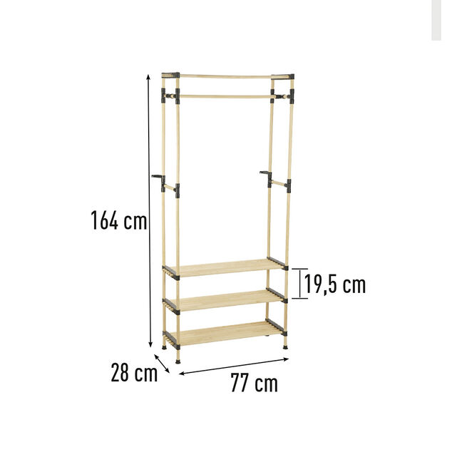 Penderie avec 3 étageres bois beige et plastique noir - 77x28xH164cm | GIFI