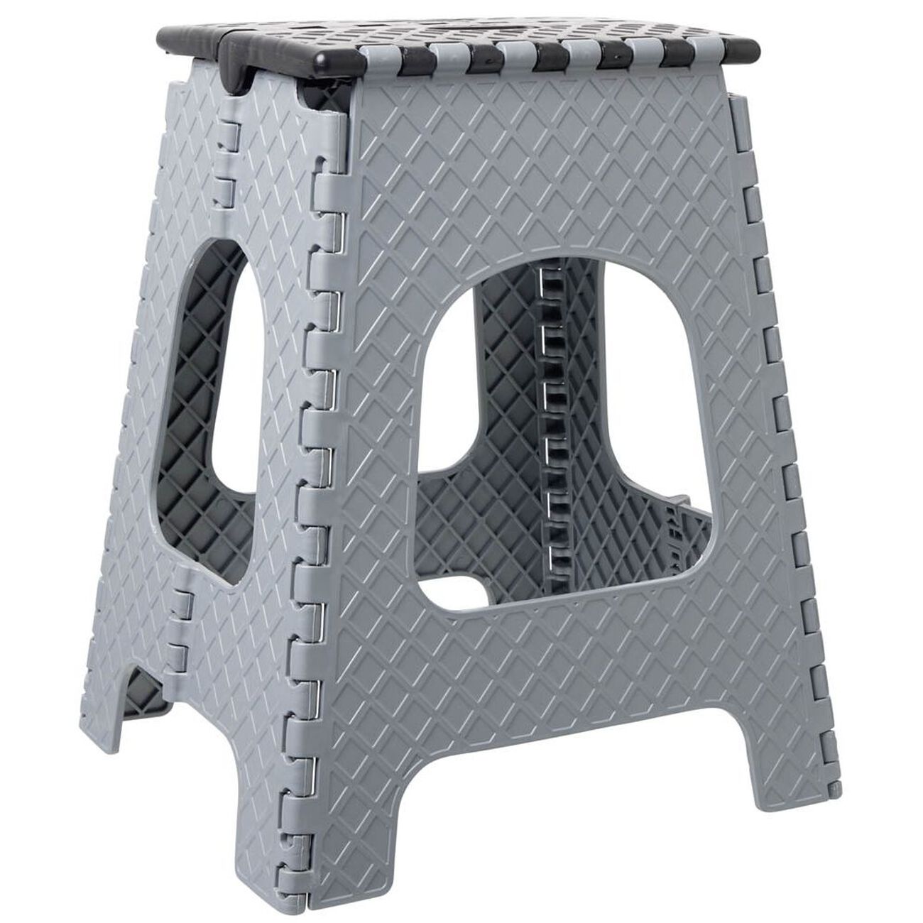 Tabouret marche pied pliant noir et gris H44 cm | GIFI