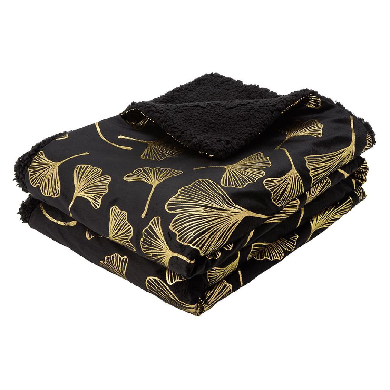 Plaid imprimé lotus doré dos sherpa | GIFI