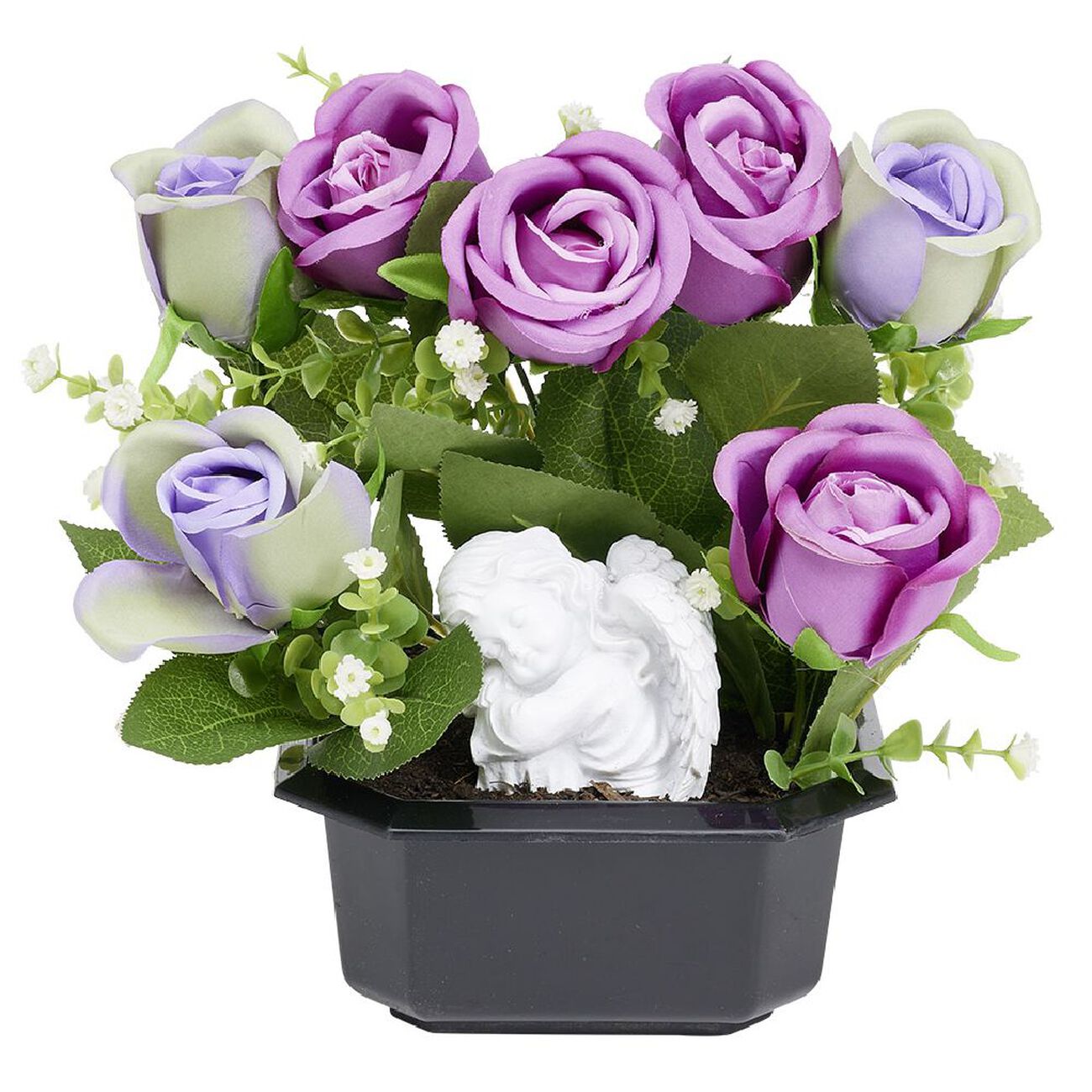 Pot colombarium fleurs artificielles et ange H30cm | GIFI