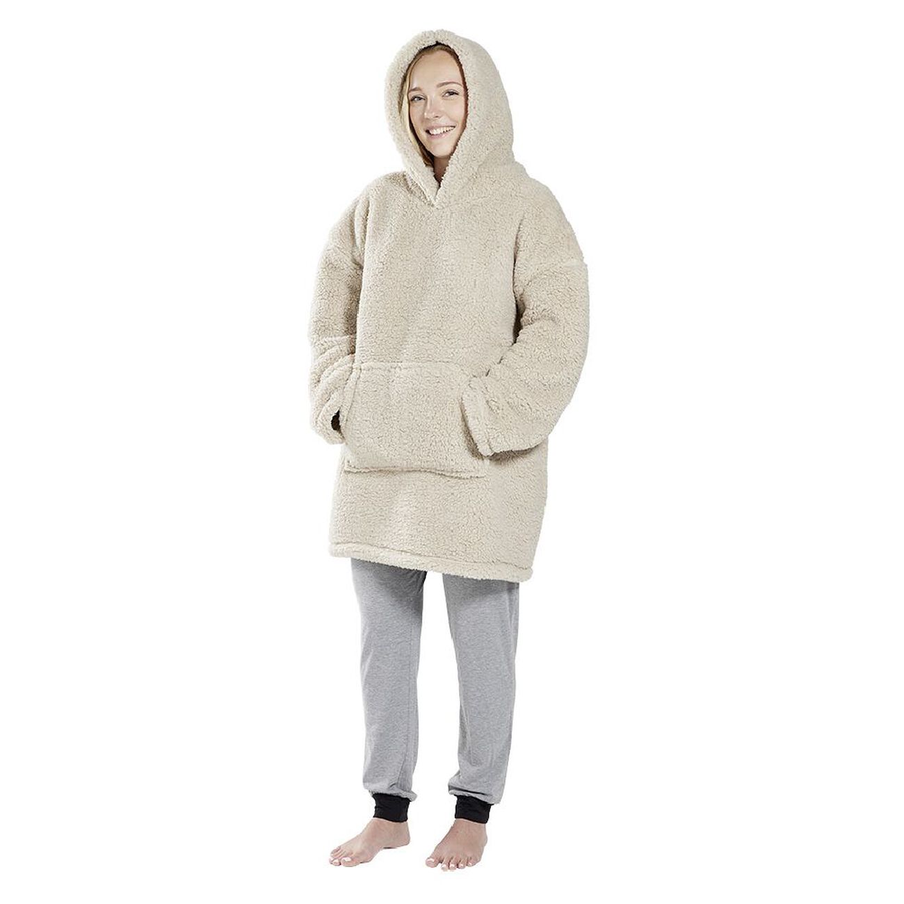 Pull plaid adulte polaire à capuche - beige ou blanc | GIFI