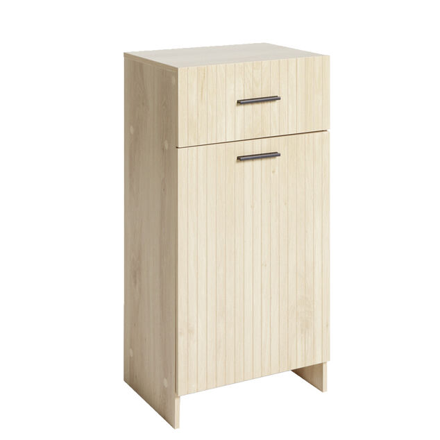 Meuble salle de bain en bois 1 tiroir 1 porte avec panière amovible ...