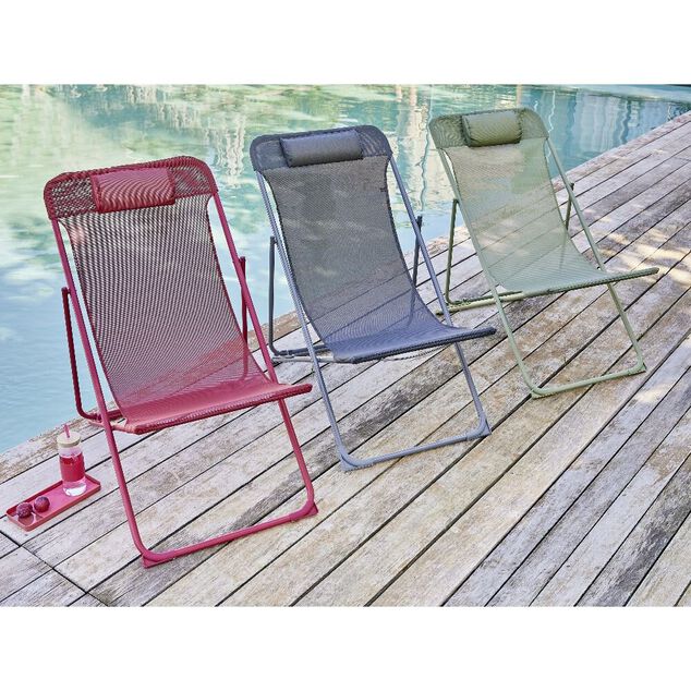 Chilienne Garden pliante avec têtière textilène rouge 56x82xH76/90cm | GIFI