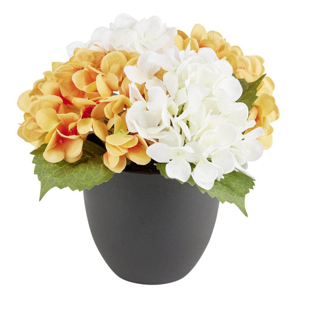 Pot fleur artificielle hortensia orange et blanc 4 tiges H23cm | GIFI