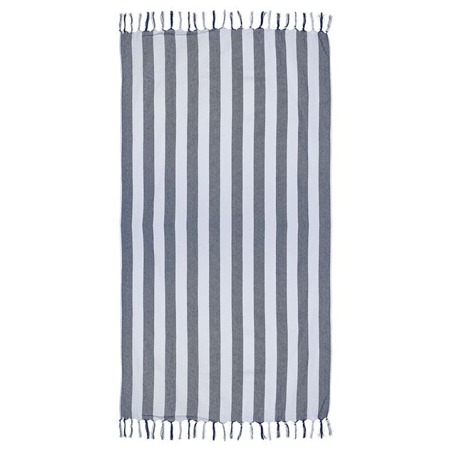 Fouta de plage 1 personne marinière blanc et bleu 90x180cm | GIFI