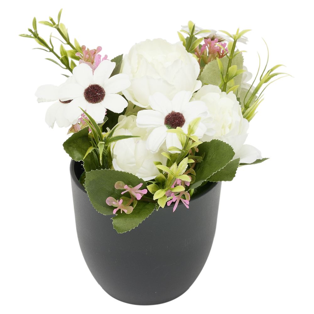 Pot marguerite et rose artificiel Ø16xH18cm blanc | GIFI