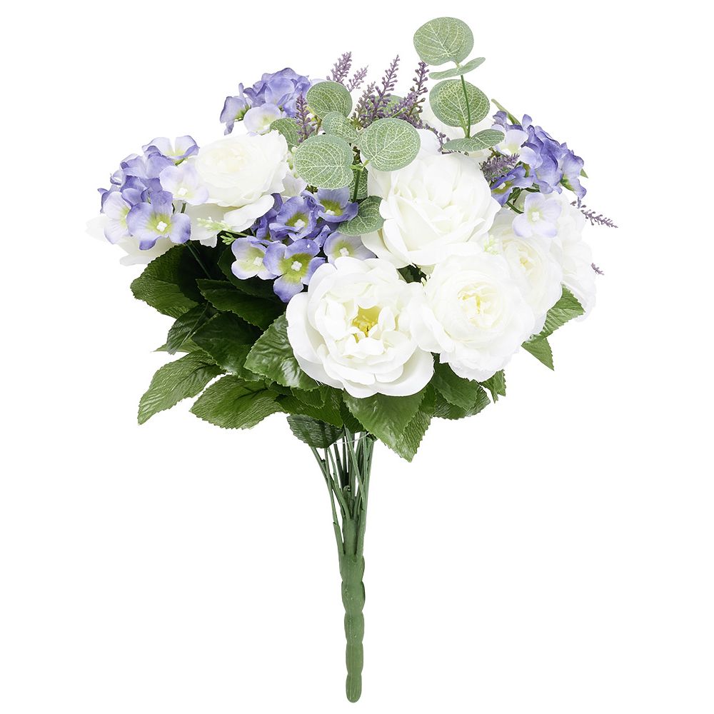 Piquet fleur artificielle Ø32xH40cm blanc et bleu | GIFI