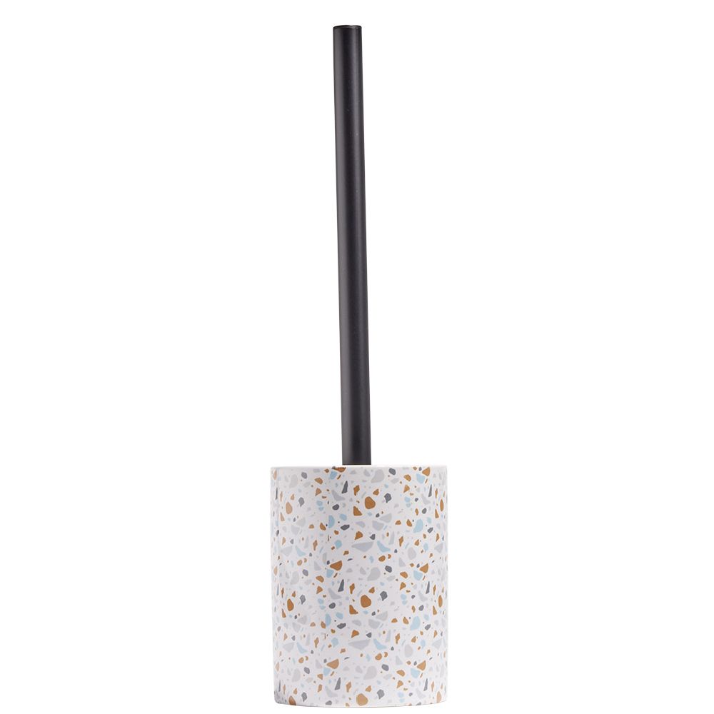 Brosse WC socle rond grès terrazzo blanc bleu marron Ø9,2xH36cm | GIFI