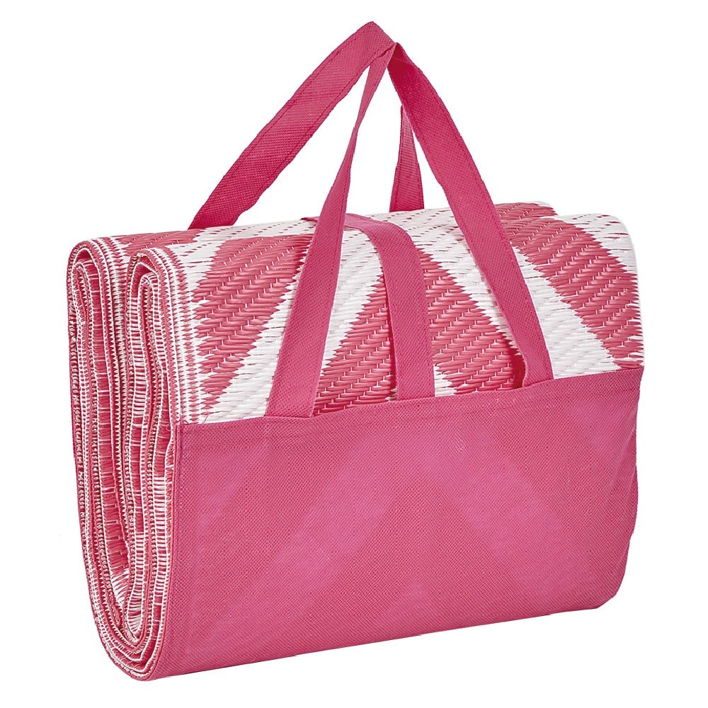 Natte sac de plage 2en1 rose et blanche | GIFI