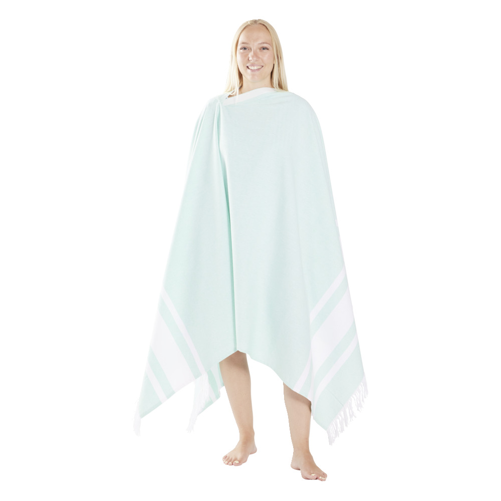 Fouta 2 personnes poncho 2en1 bleu et blanc 190x190cm emplacement ...