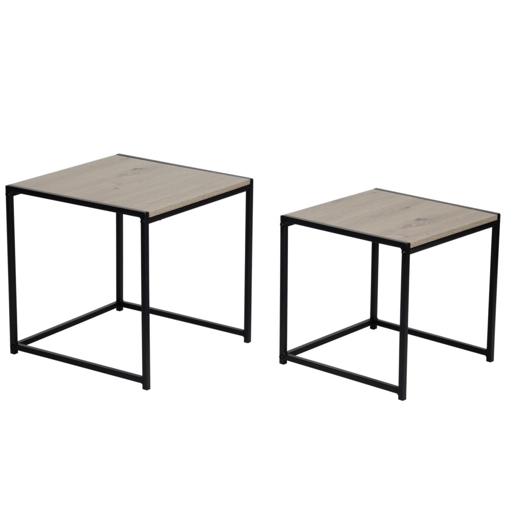 Table basse gigogne Luffi x2 bois et métal noir H35cm et H40cm | GIFI