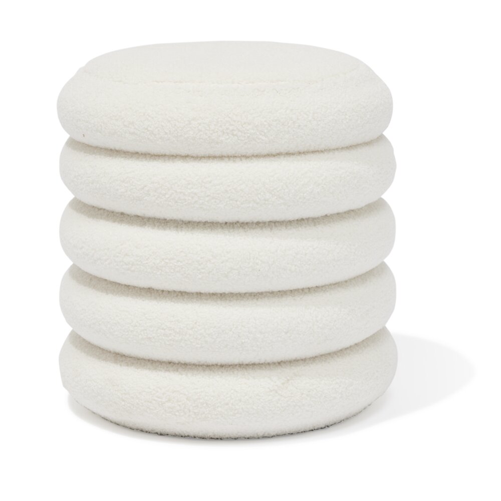 Pouf coffre Clara curly effet laine bouclée blanc Ø40xH40 cm | GIFI