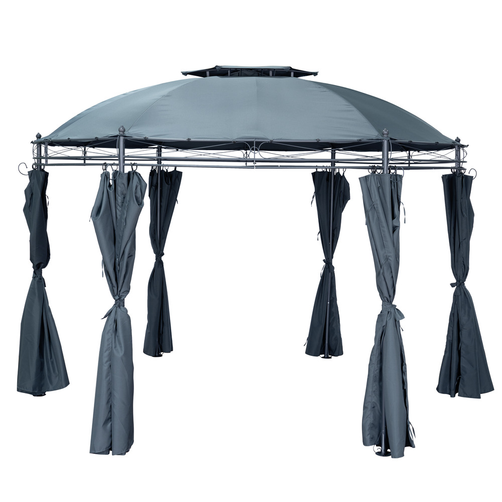Tonnelle de jardin ronde Mathias 6 pieds métal et tissu gris UPF50 ...