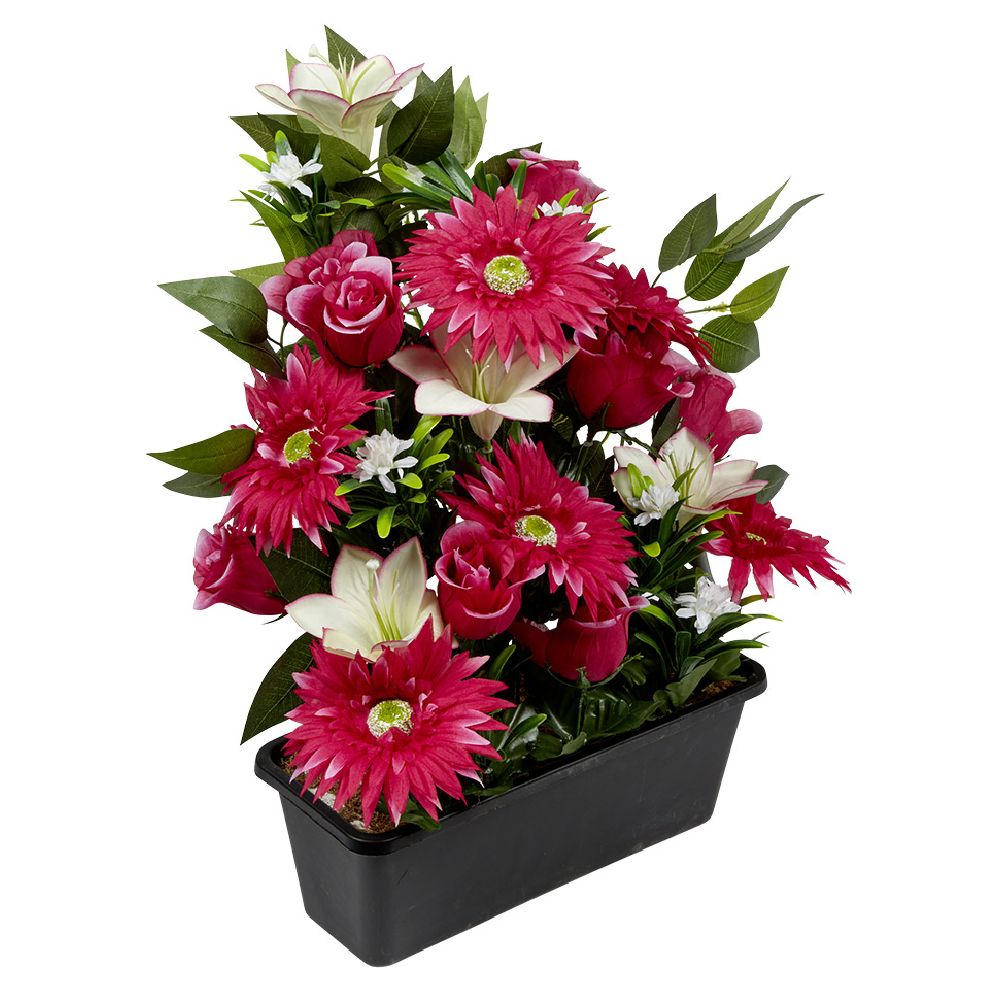 Jardinière rose+lys+gerbera H48 cm fuchsia - Fleur artificielle | GIFI