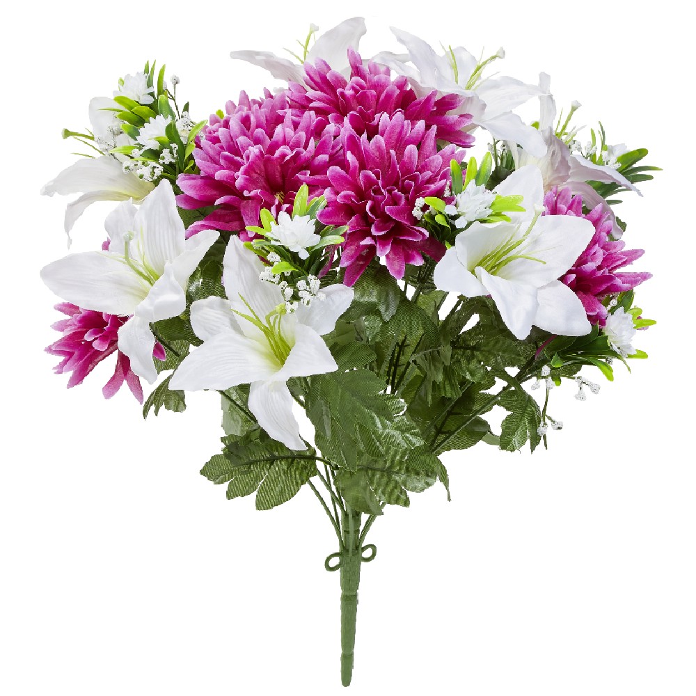 Piquet lys+gerberas H43 cm blanc violet - Fleur artificielle 24 têtes ...