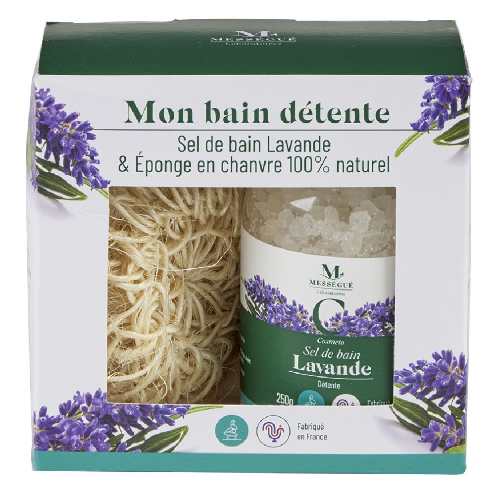 Coffret Mességué sel de bain lavande et éponge chanvre 100% naturel | GIFI