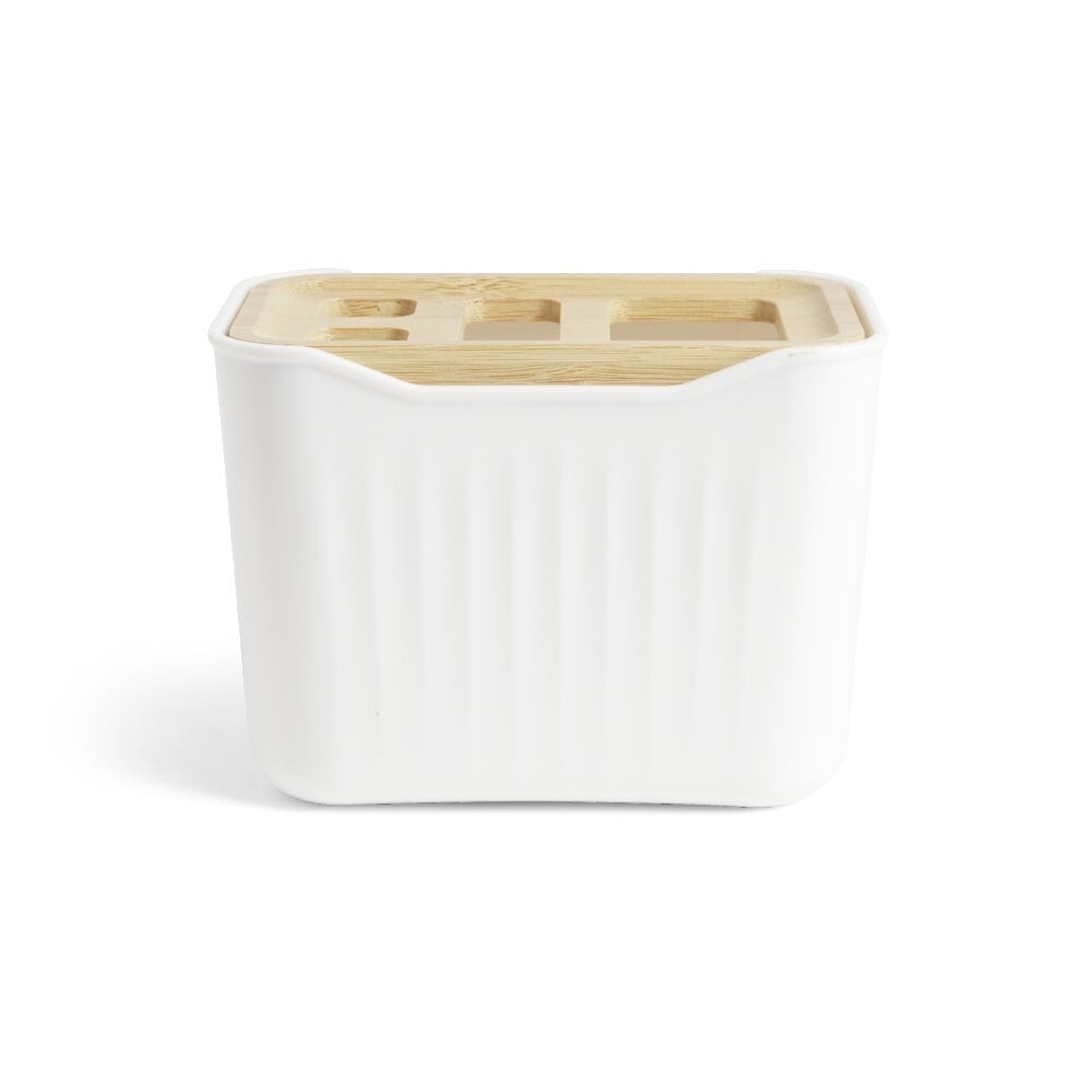 Support brosse à dent plastique blanc avec couvercle bambou 4 trous | GIFI