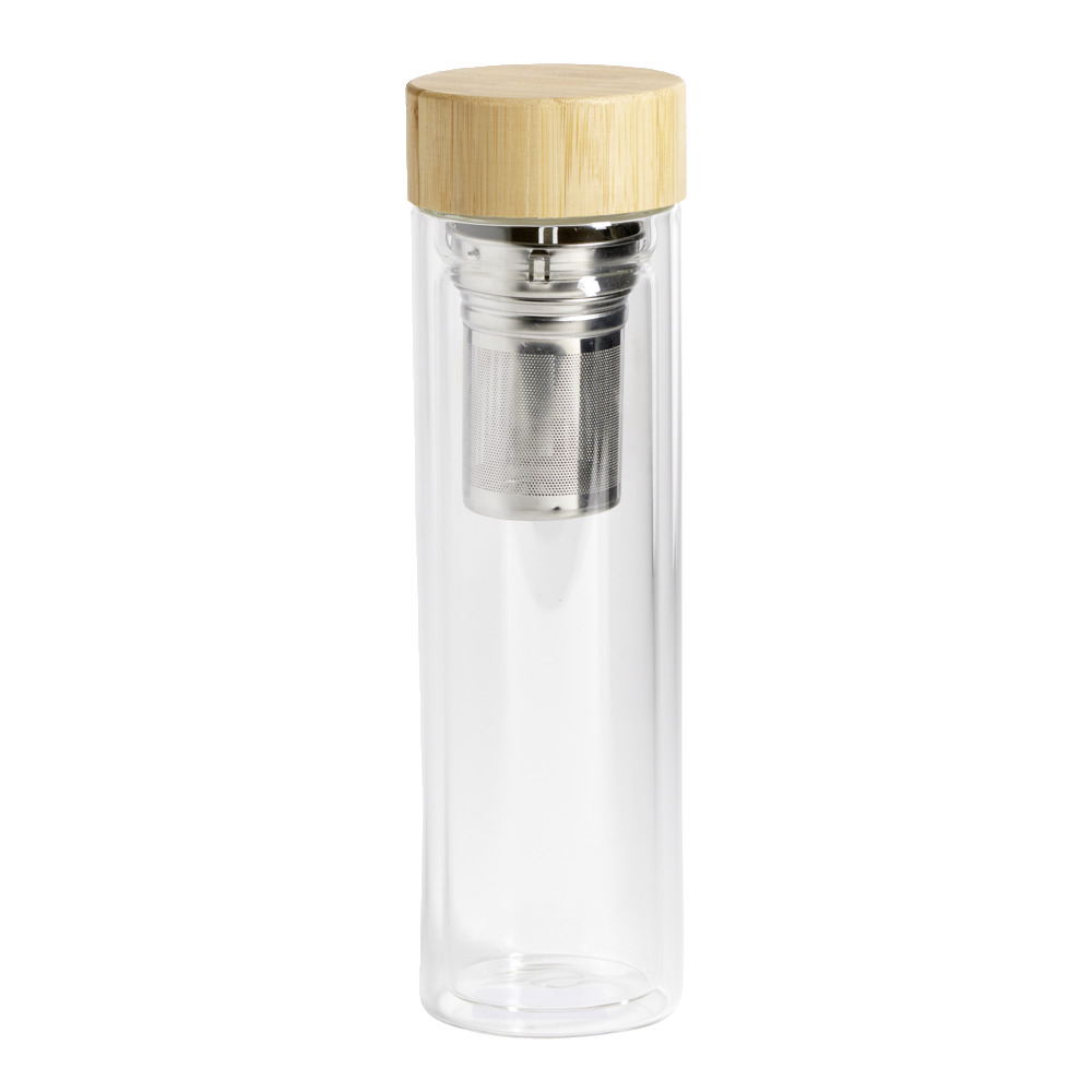 Bouteille en verre avec infuseur inox et bouchon en bambou 450ml | GIFI