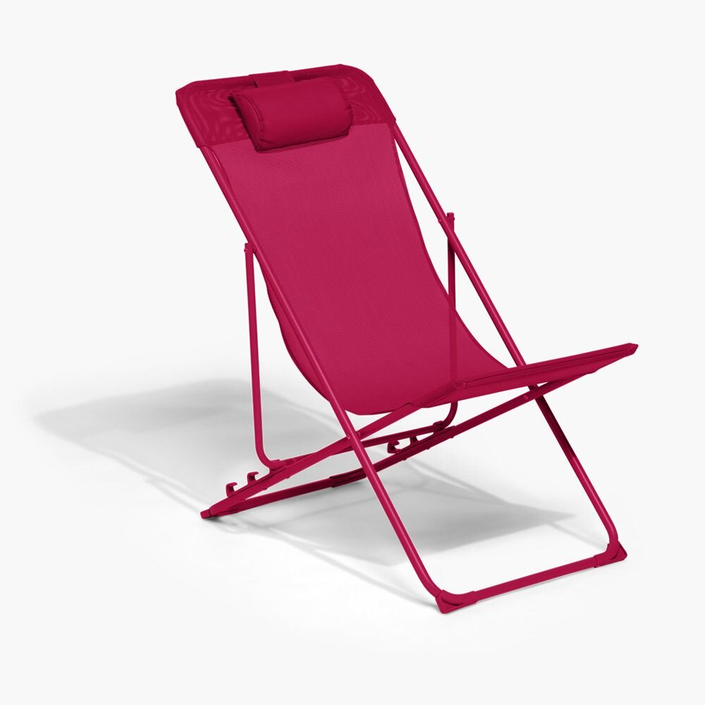 Chilienne Garden pliante avec têtière textilène rouge 56x82xH76/90cm | GIFI