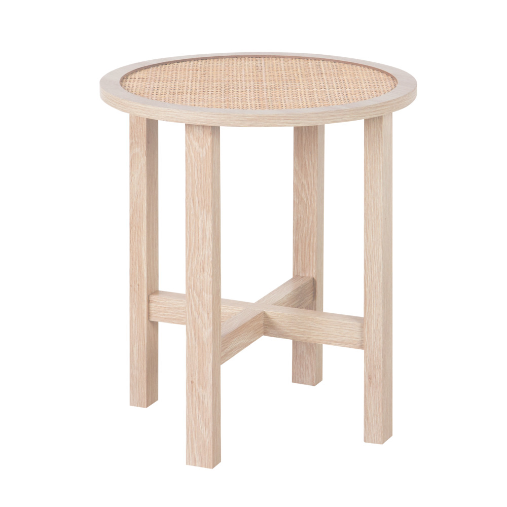 Table basse Kanna ronde en bois et rotin naturel Ø40xH45cm | GIFI