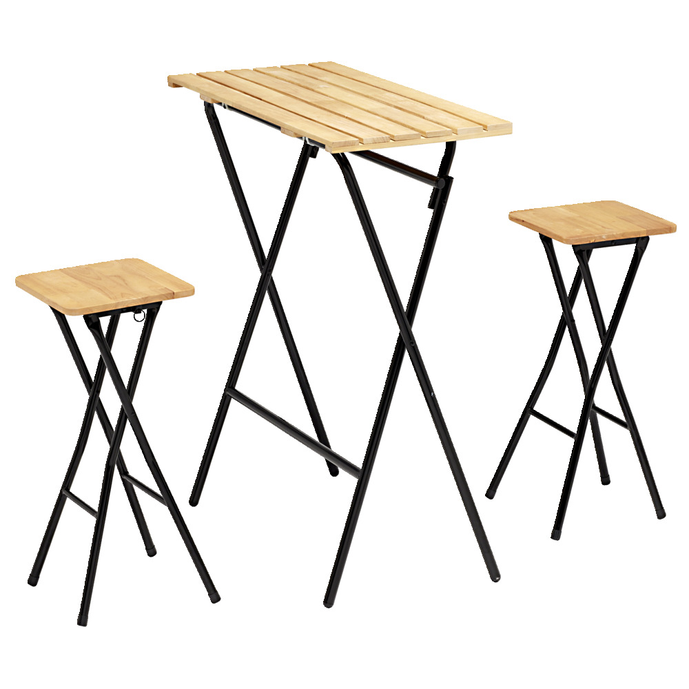 Table haute avec tabourets x2 Balcony pliables bois et métal ...