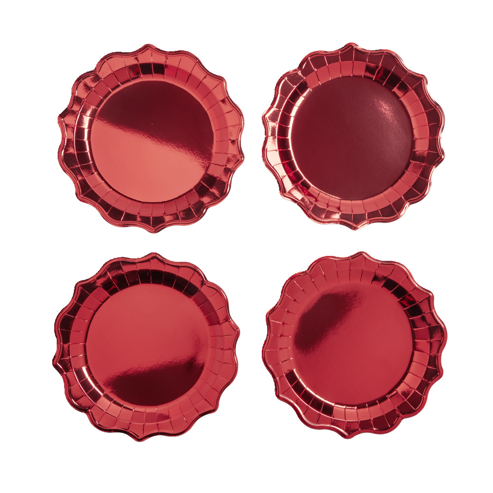 Plateau de présentation rond x4 en carton métallisé rouge Ø26cm | GIFI