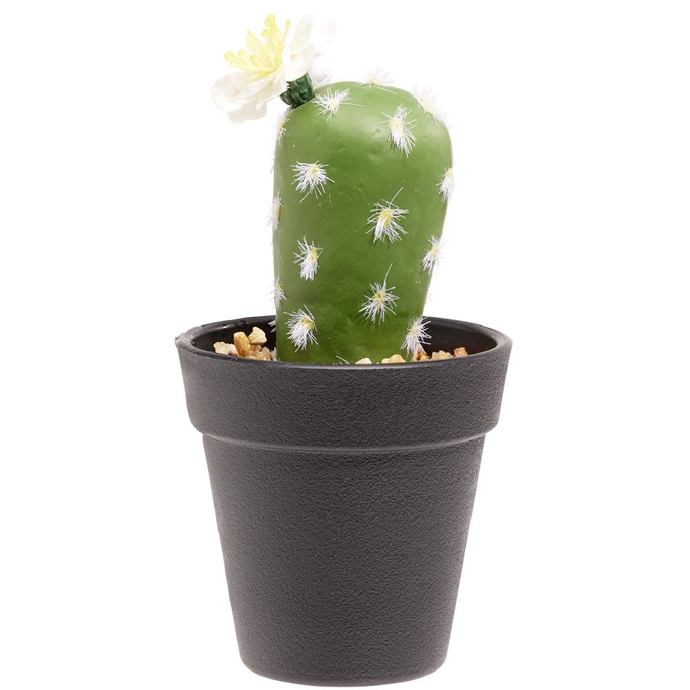 Cactus artificiel avec fleur vert et blanc Ø7,5xH15cm | GIFI