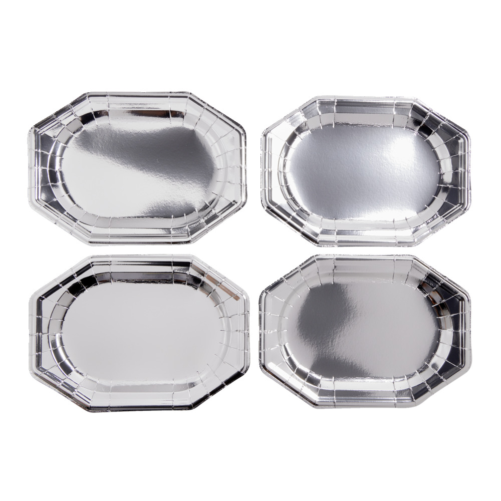 Plateau de présentation ovale x4 en carton gris argenté 25x34cm | GIFI